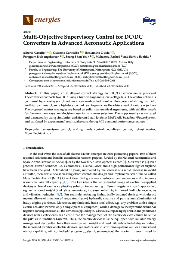 Pdf Multi Objective Supervisory Control For Dcdc Converters In Advanced Aeronautic Applications