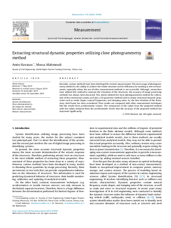 Pdf Extracting Structural Dynamic Properties Utilizing Close Photogrammetry Method
