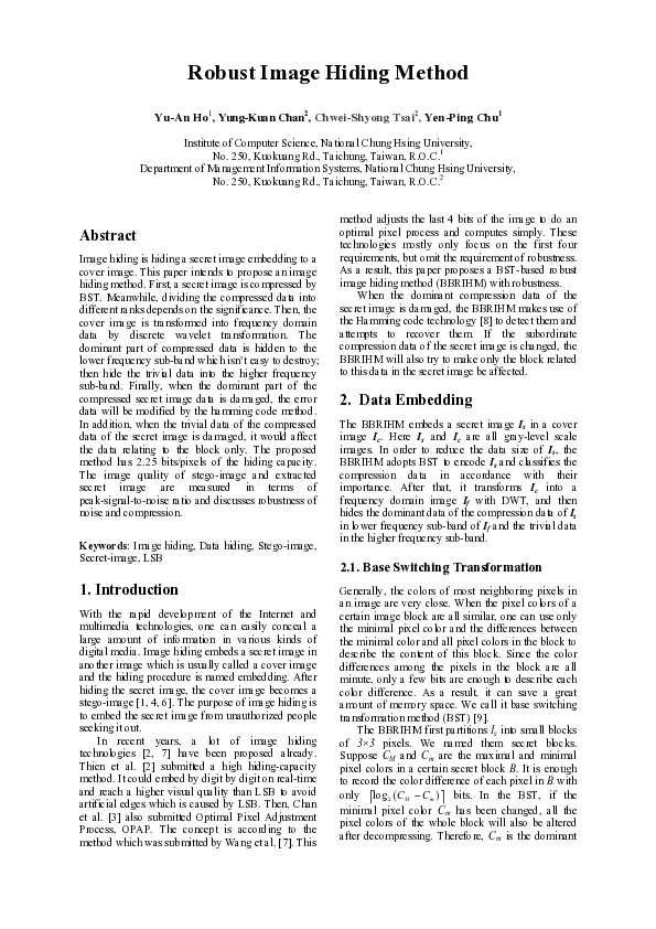 (PDF) A BST-based robust image hiding method