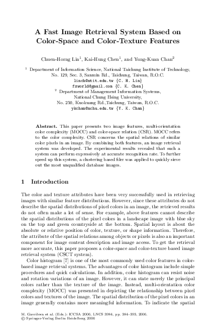 (PDF) A Fast Image Retrieval System Based on Color-Space and Color-Texture Features