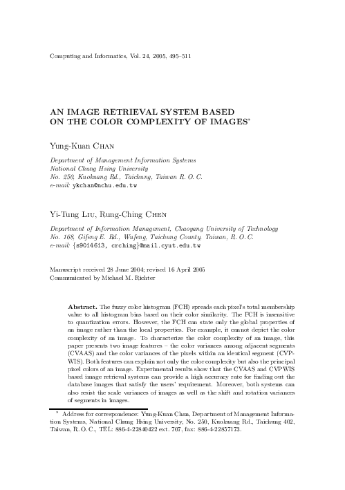 (PDF) An Image Retrieval System Based on the Color Complexity of Images