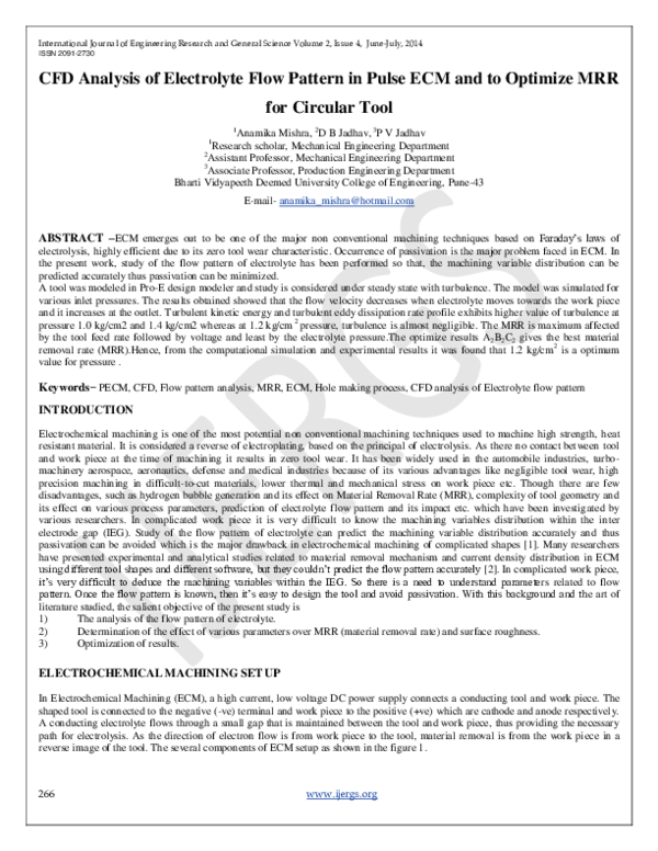 (PDF) CFD Analysis of Electrolyte Flow Pattern in Pulse ECM and to ...