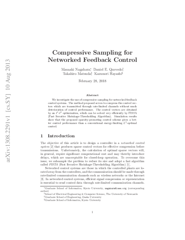 (PDF) Compressive Sampling in Networked Control Systems