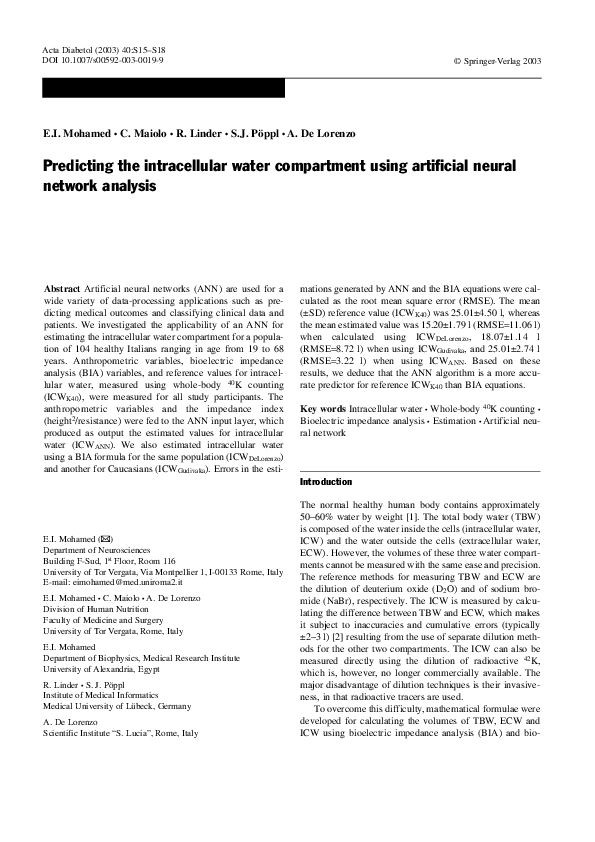 (PDF) ANN for Predicting Intracellular Water Compartment