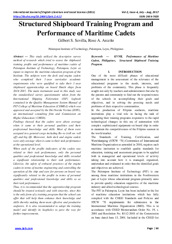 (PDF) Structured Shipboard Training Program and Performance of Maritime ...