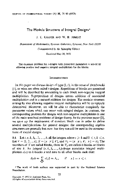 (PDF) The module structure of integral designs