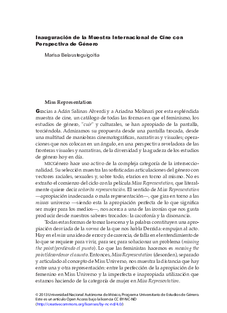 (PDF) Inauguración de la Muestra Internacional de Cine con Perspectiva de Género