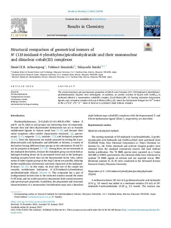 (PDF) Structural comparison of geometrical isomers of N'-(1H-imidazol-4-ylmethylene ...