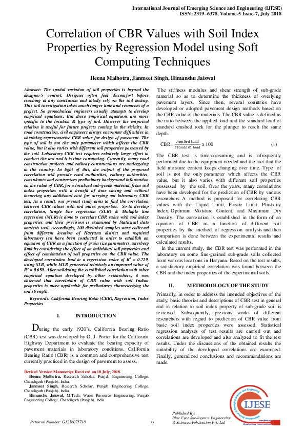 (PDF) Correlation of CBR Values with Soil Index Properties by ...