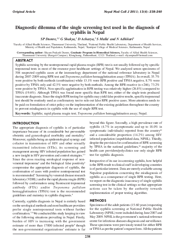 (PDF) Diagnostic dilemma of the single screening test used in the ...