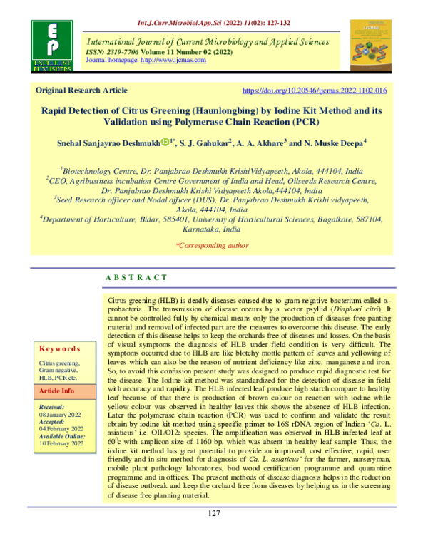 (PDF) Rapid Detection of Citrus Greening (Haunlongbing) by Iodine Kit Method and its Validation ...