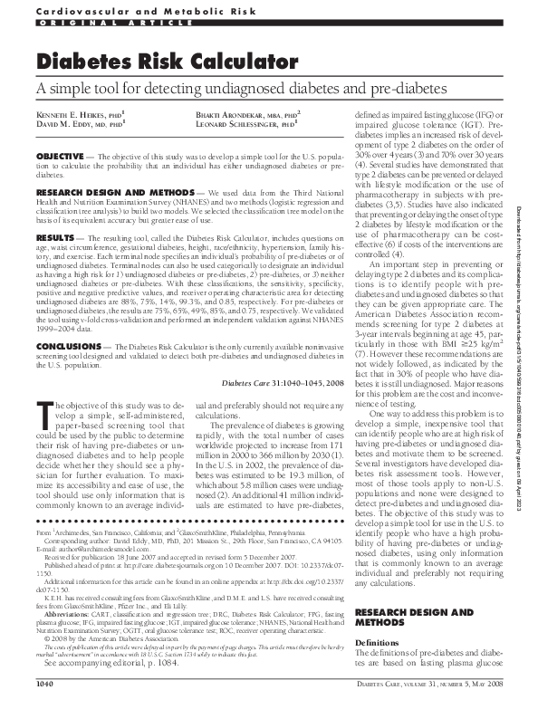 (PDF) Diabetes Risk Calculator