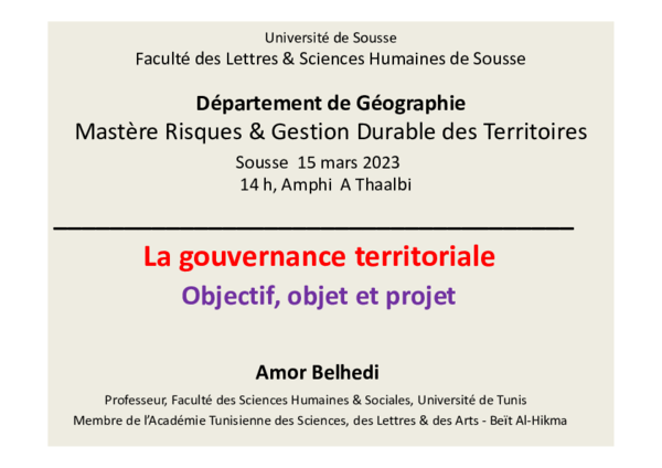 (PDF) Gouvernance territoriale : L'objectif, l'objet et le projet