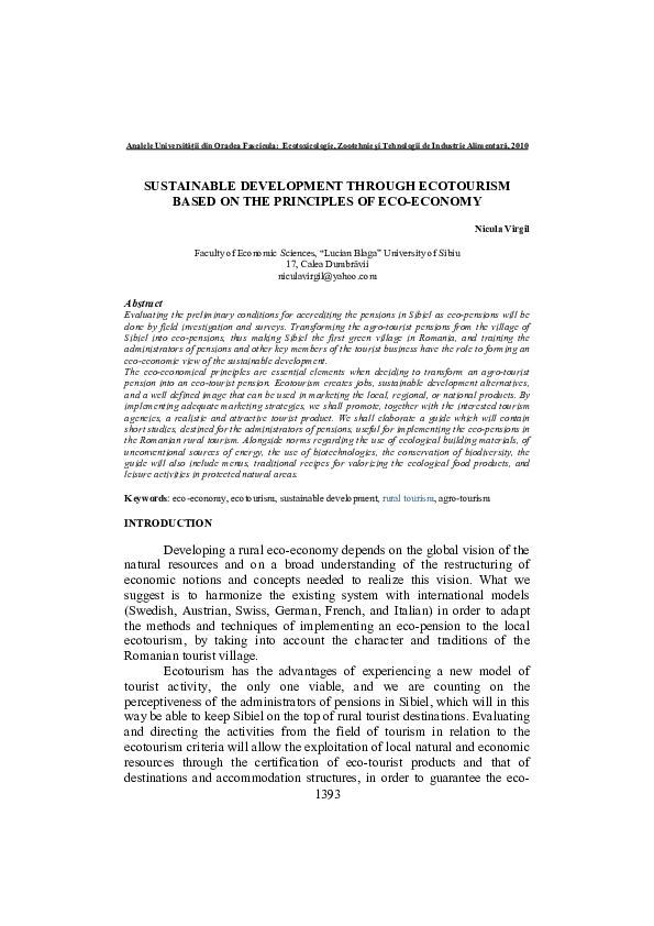 (PDF) Sustainable development through ecotourism based on the ...