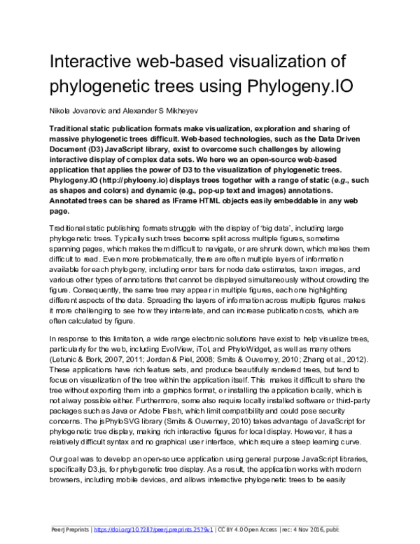 Pdf Interactive Web Based Visualization Of Phylogenetic Trees Using Phylogenyio