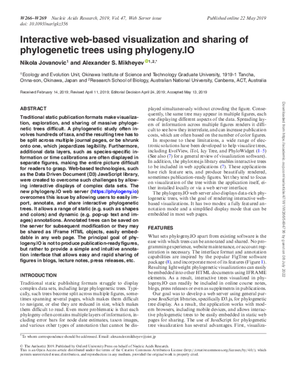 (PDF) Interactive web-based visualization and sharing of phylogenetic trees using phylogeny.IO