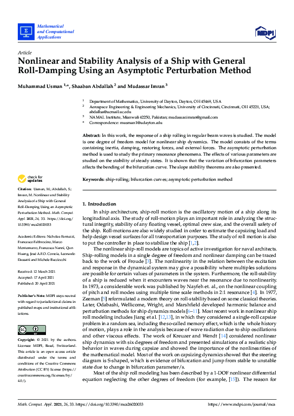 (PDF) Nonlinear and Stability Analysis of a Ship with General Roll-Damping Using an Asymptotic ...