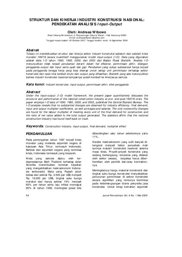 (PDF) Struktur dan Kinerja Industri Konstruksi Nasional: Pendekatan Analisis Input-Output