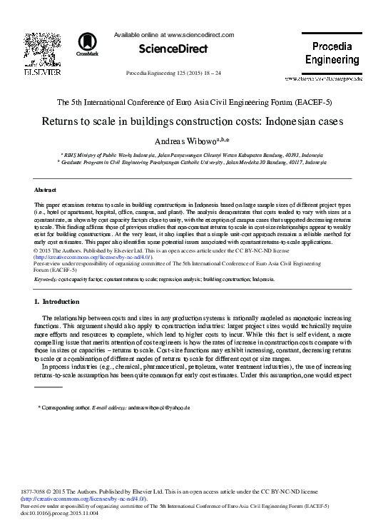 (PDF) Returns to Scale in Buildings Construction Costs: Indonesian Cases