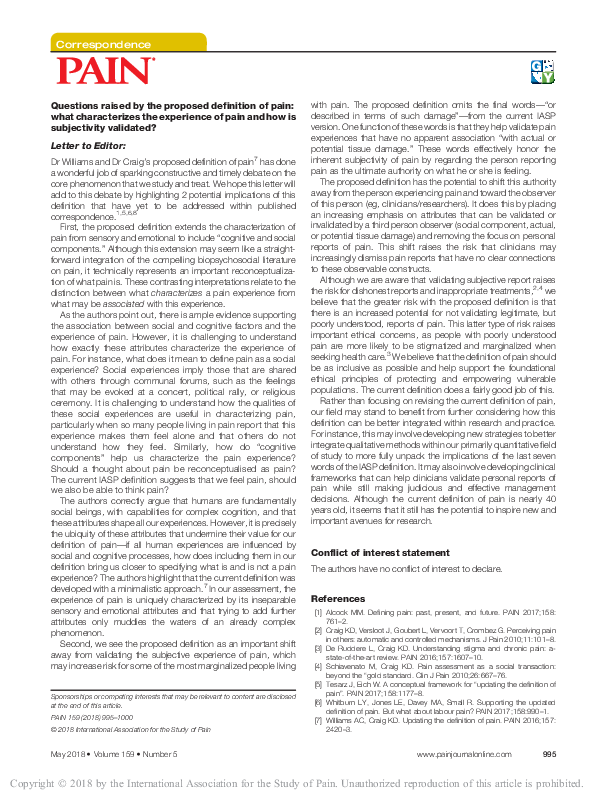 (PDF) Questions raised by the proposed definition of pain: what ...