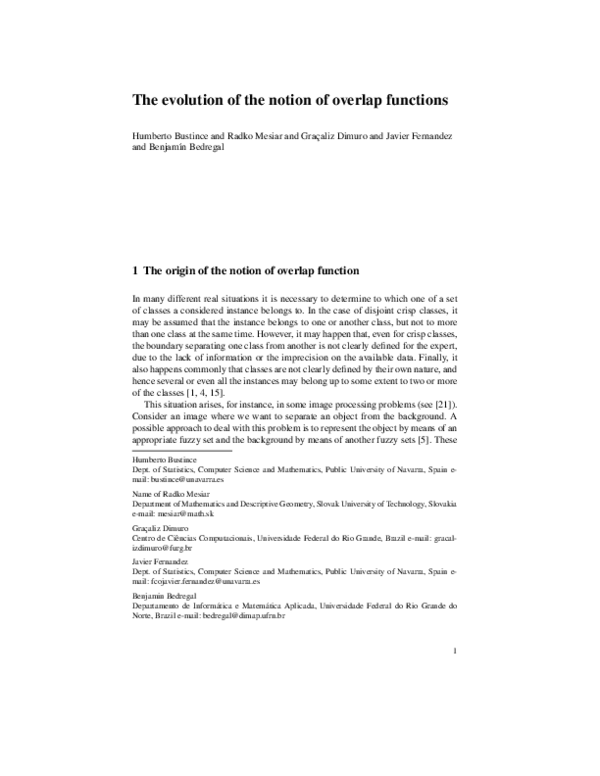 (PDF) The Evolution of the Notion of Overlap Functions