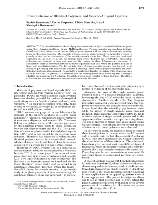 (PDF) Phase Behavior of Blends of Polymers and Smectic-A Liquid Crystals