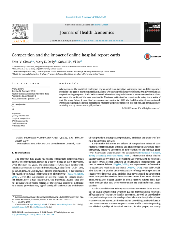 (PDF) Competition and the impact of online hospital report cards