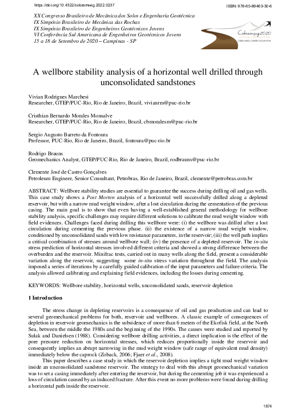 (PDF) A wellbore stability analysis of a horizontal well drilled through unconsolidated ...