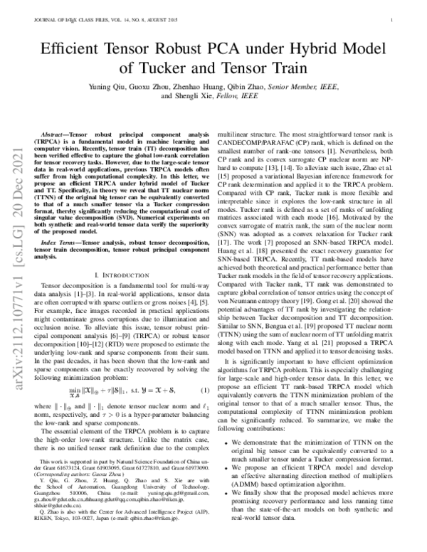 (PDF) Efficient Tensor Robust PCA Under Hybrid Model of Tucker and Tensor Train