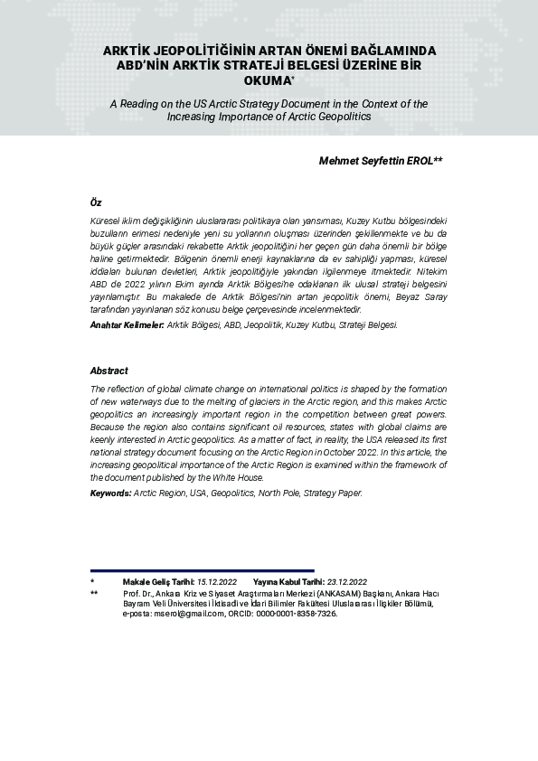 (PDF) Arktik Jeopolitiğinin Artan Önemi Bağlamında ABD’nin Arktik ...