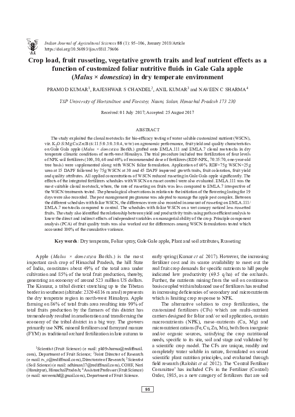 (PDF) Crop load, fruit russeting, vegetative growth traits and leaf ...