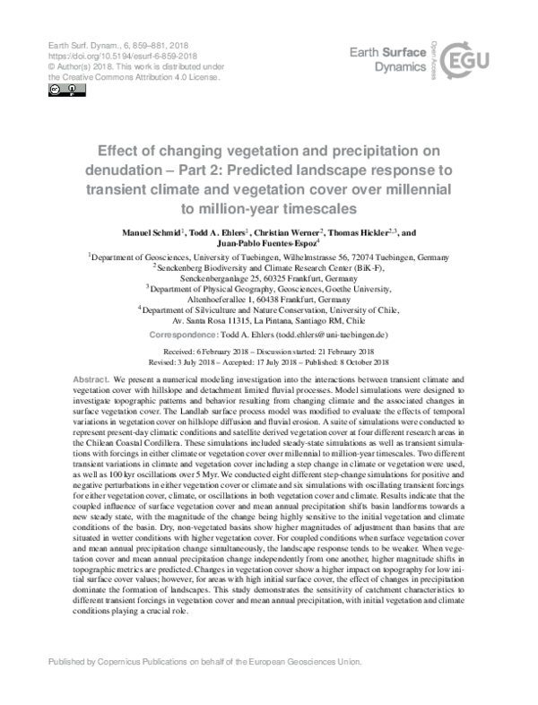 (PDF) Effect of changing vegetation and precipitation on denudation ...