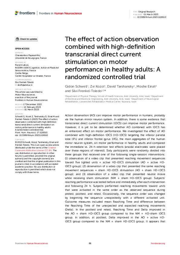 (PDF) The effect of action observation combined with high-definition transcranial direct current ...
