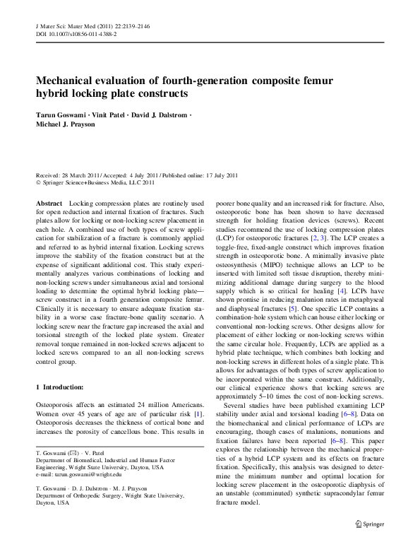 (PDF) Mechanical evaluation of fourth-generation composite femur hybrid ...