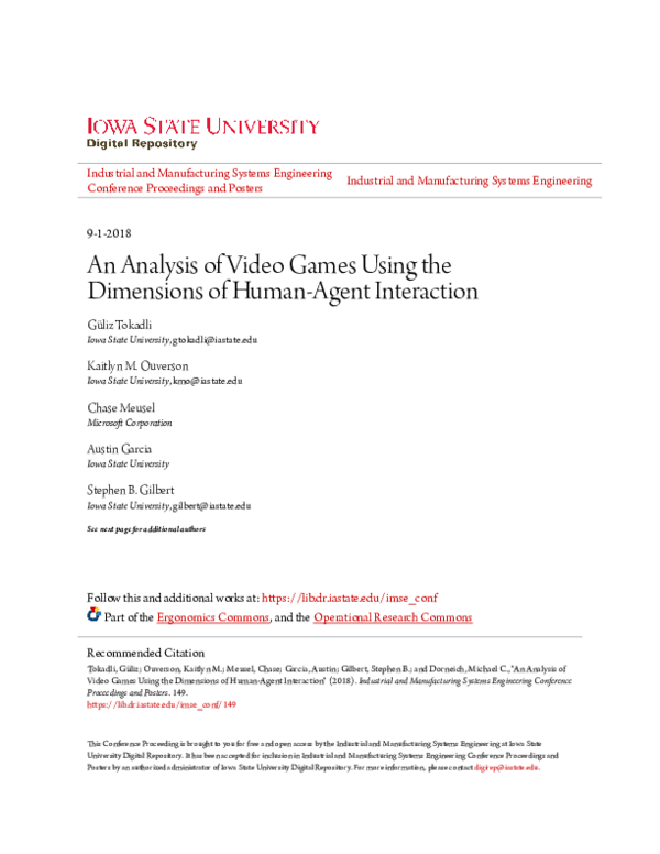 (PDF) An Analysis of Video Games Using the Dimensions of Human-Agent Interaction
