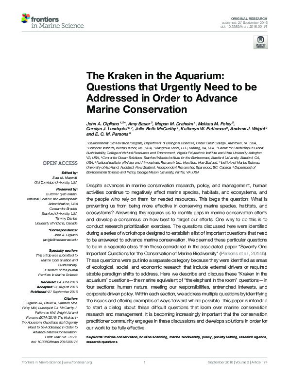 (PDF) The Kraken in the Aquarium: Questions that Urgently Need to be ...