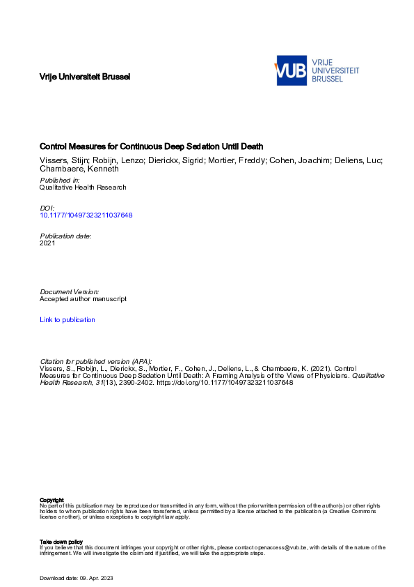 (PDF) Control Measures for Continuous Deep Sedation Until Death: A ...