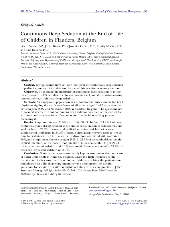 (PDF) Continuous Deep Sedation at the End of Life of Children in ...