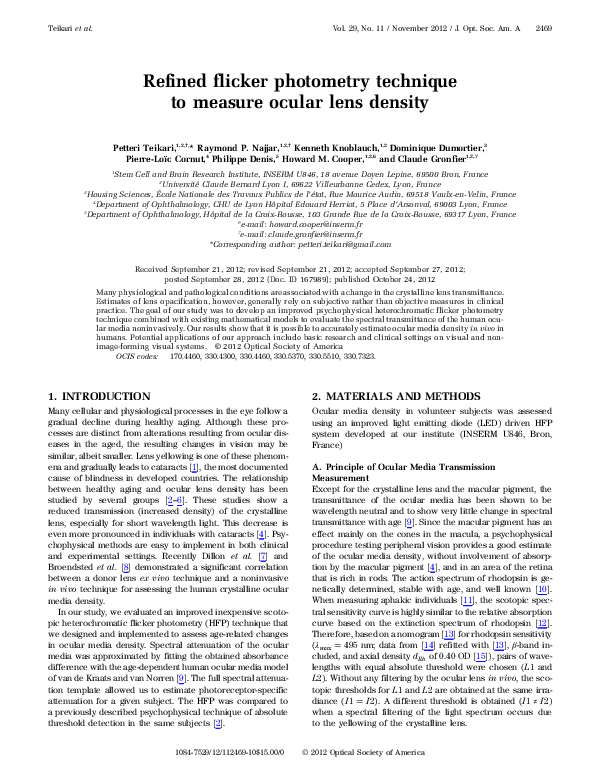 (PDF) Refined flicker photometry technique to measure ocular lens density