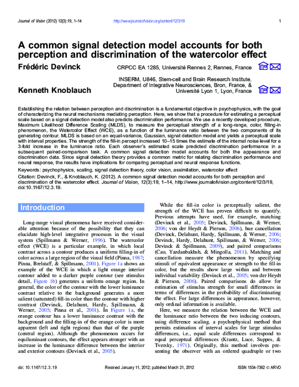 (PDF) A common signal detection model accounts for both perception and ...