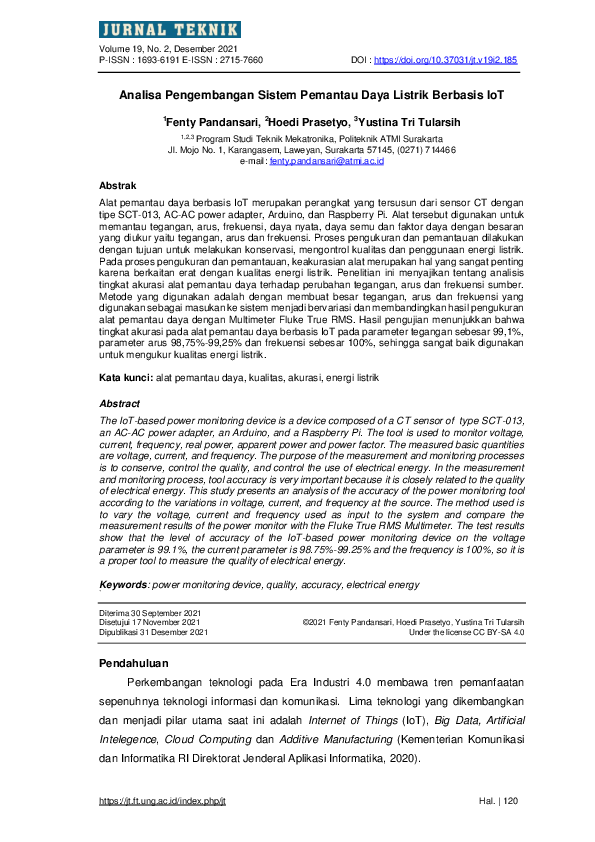 (PDF) Analisa Pengembangan Sistem Pemantau Daya Listrik Berbasis IoT