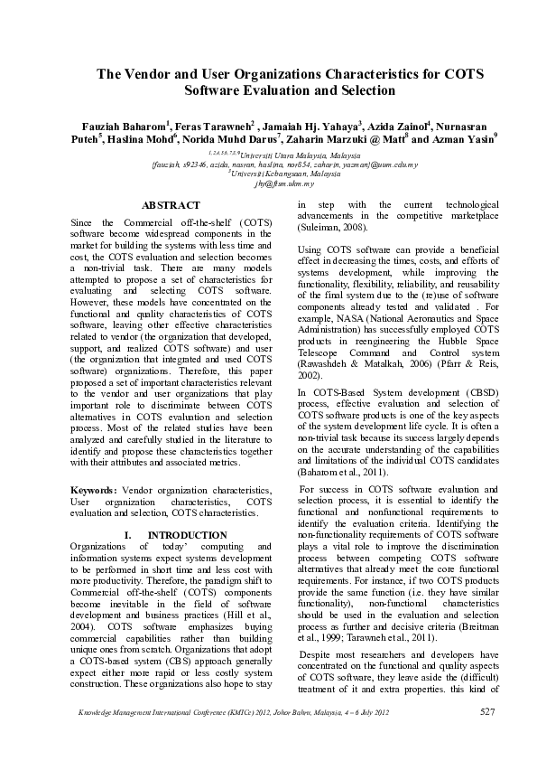 (PDF) The vendor and user organizations characteristics for COTS software evaluation and selection