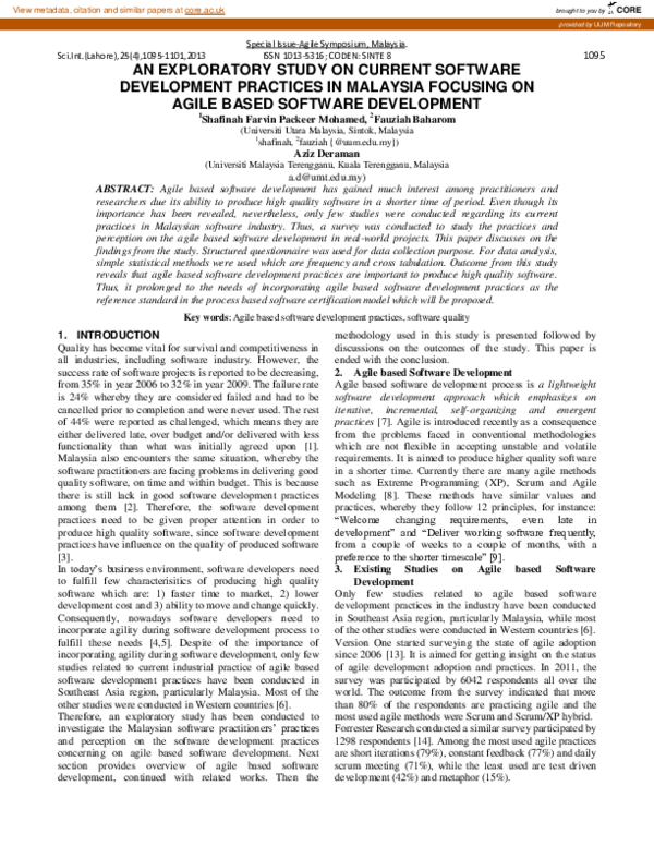 (PDF) An Exploratory Study on Current Software Development Practices in Malaysia Focusing on ...