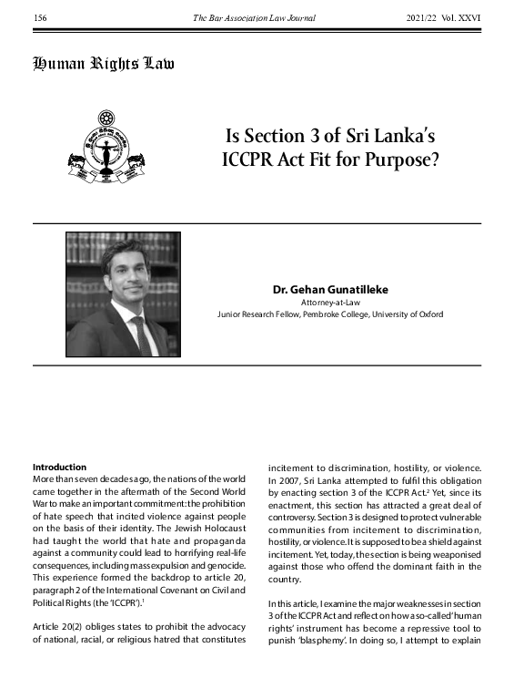 (PDF) Is Section 3 of Sri Lanka's ICCPR Act Fit for Purpose?