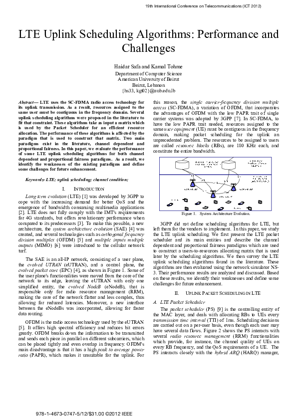 (PDF) LTE uplink scheduling algorithms: Performance and challenges
