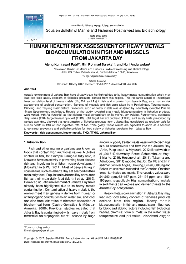 (PDF) Human Health Risk Assessment of Heavy Metals Bioaccumulation In ...