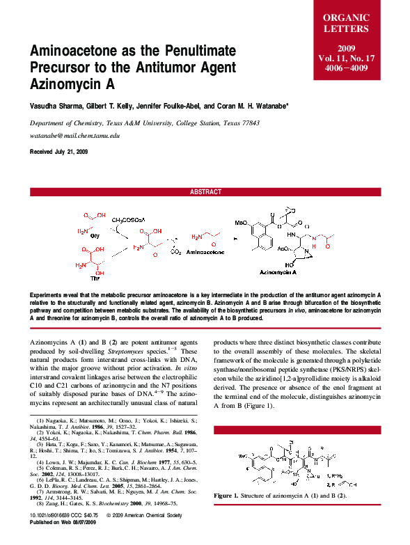 (PDF) Aminoacetone as the Penultimate Precursor to the Antitumor Agent ...