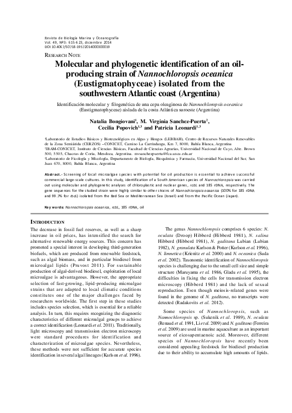 (PDF) Molecular and phylogenetic identification of an oil-producing strain of Nannochloropsis ...