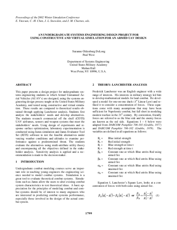 (PDF) An undergraduate systems engineering design project for using constructive and virtual ...