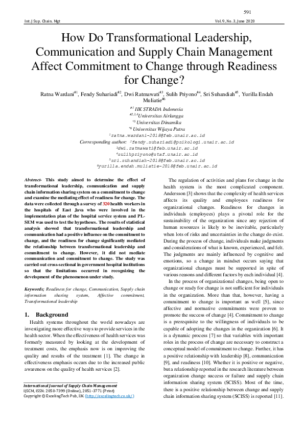 (PDF) How Do Transformational Leadership, Communication and Supply ...